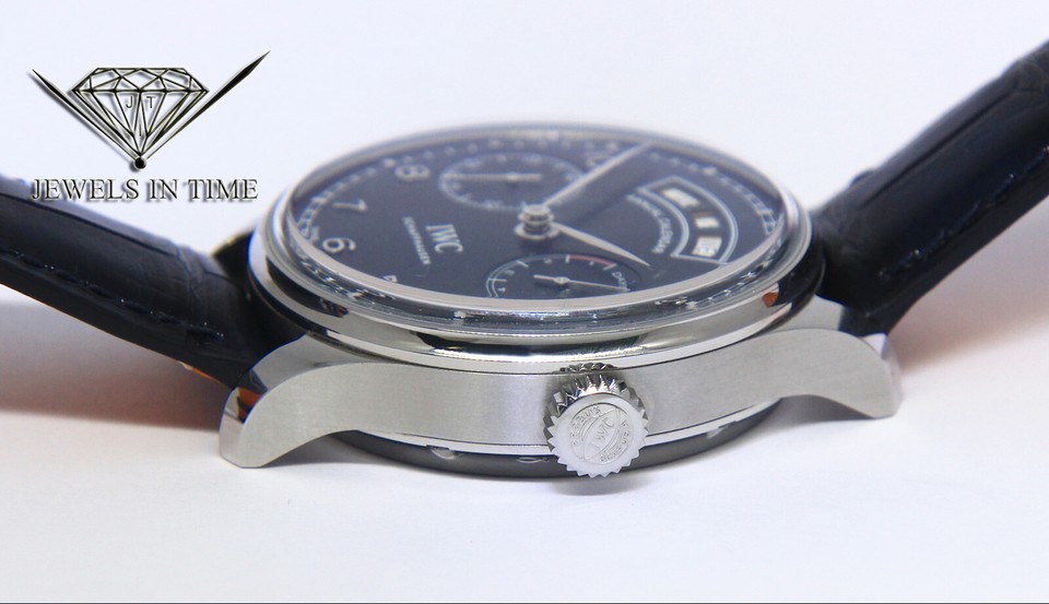 IWC Portugieser Annual Calendar 5035 Steel 7 Days Blue Mens 44mm Watch ...