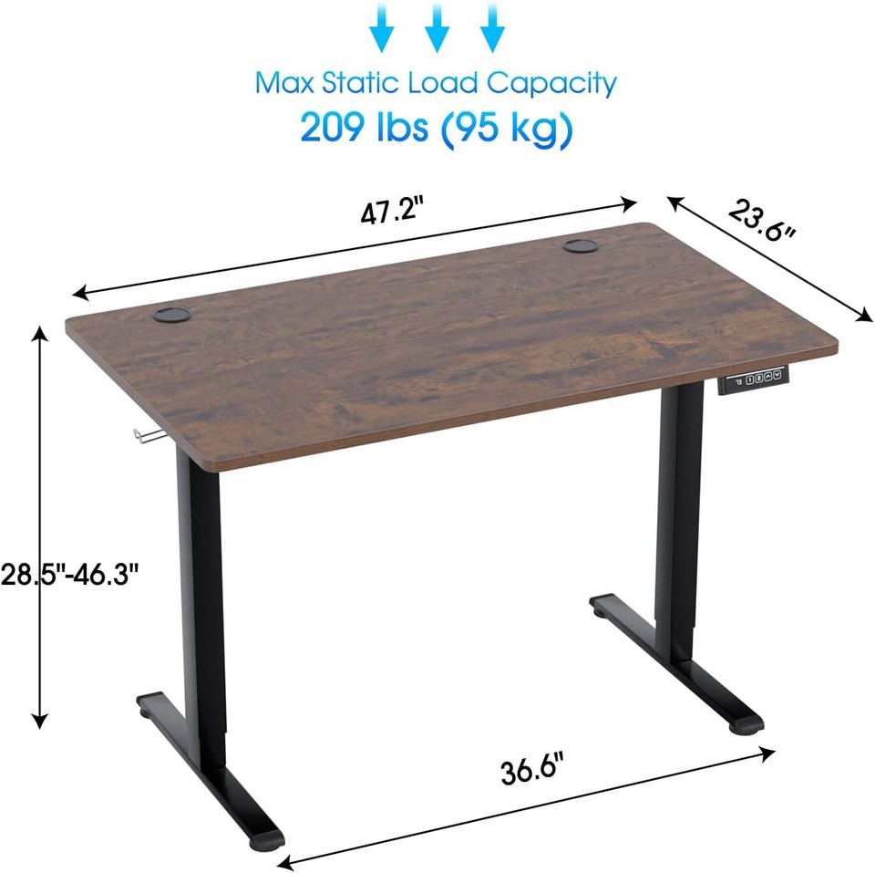 48 Inch Adjustable Height Standing Desk Computer Desk with Large Space ...