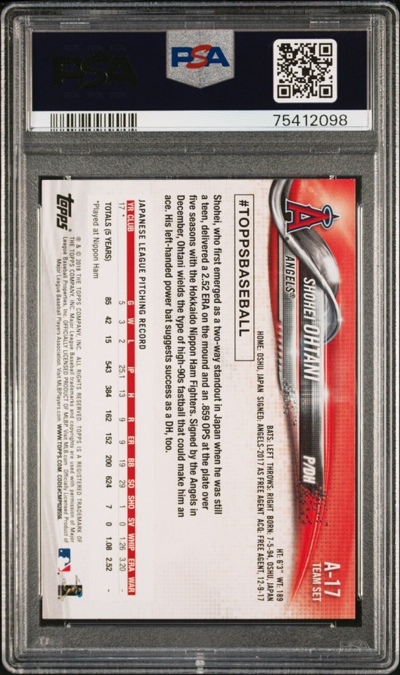 2018 Topps SHOHEI OHTANI A17 RC ROOKIE Team Set Los Angeles Angels PSA ...