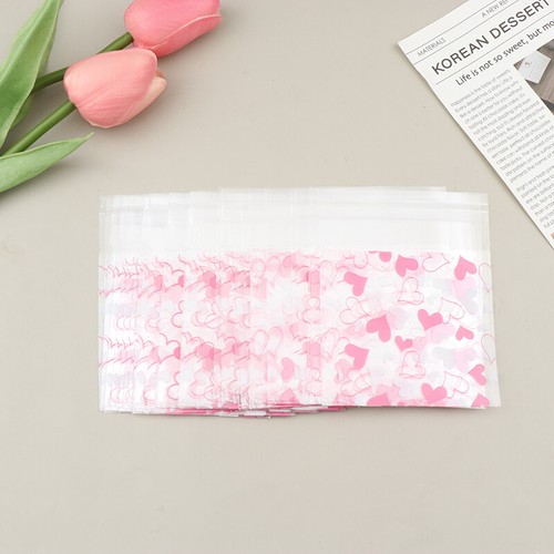 10/50PCS Pink Heart Transparent Opp Bags Photo Card Snack Packaging Bag ...