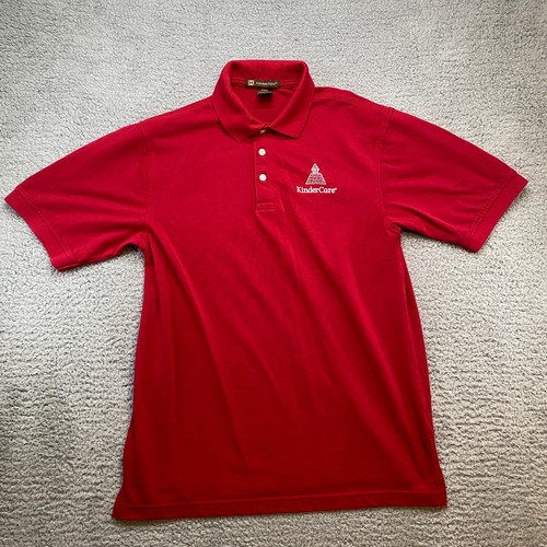 KinderCare Polo Mens Medium Red Logo Work Employee Uniform Short Sleeve ...