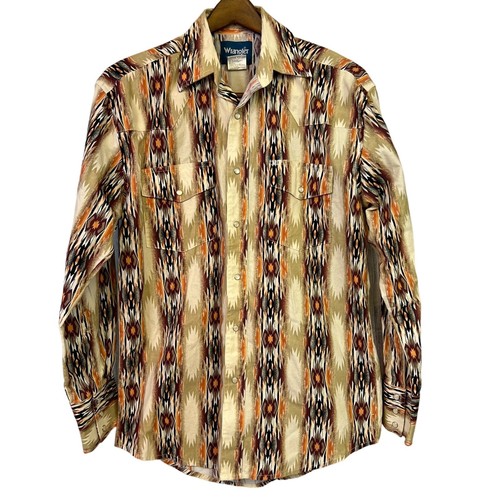 Wrangler Pearl Snap Vintage Medium 90s Aztec South Western Print Rodeo ...