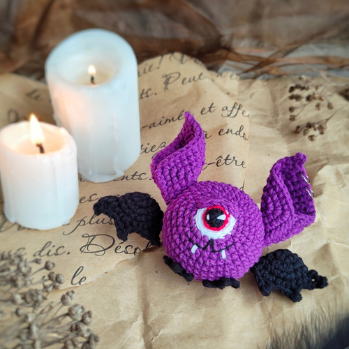 Purple One Eyed Bat Amigurumi, Scary Crochet Monster Plush for ...