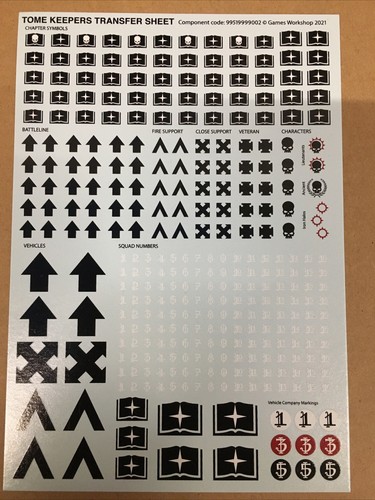 NEW Tome Keeper Chapter Transfer Sheet Decals Warhammer 40k Number ...