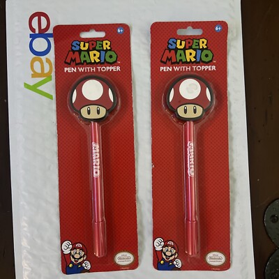 Super Mario Pen With Mushroom Topper- Lot of 2- Super Mario Brothers | eBay