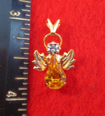 14 KT GOLD EP BIRTHSTONE NOVEMBER TOPAZ CRYSTAL ANGEL CHARM PENDANT | eBay