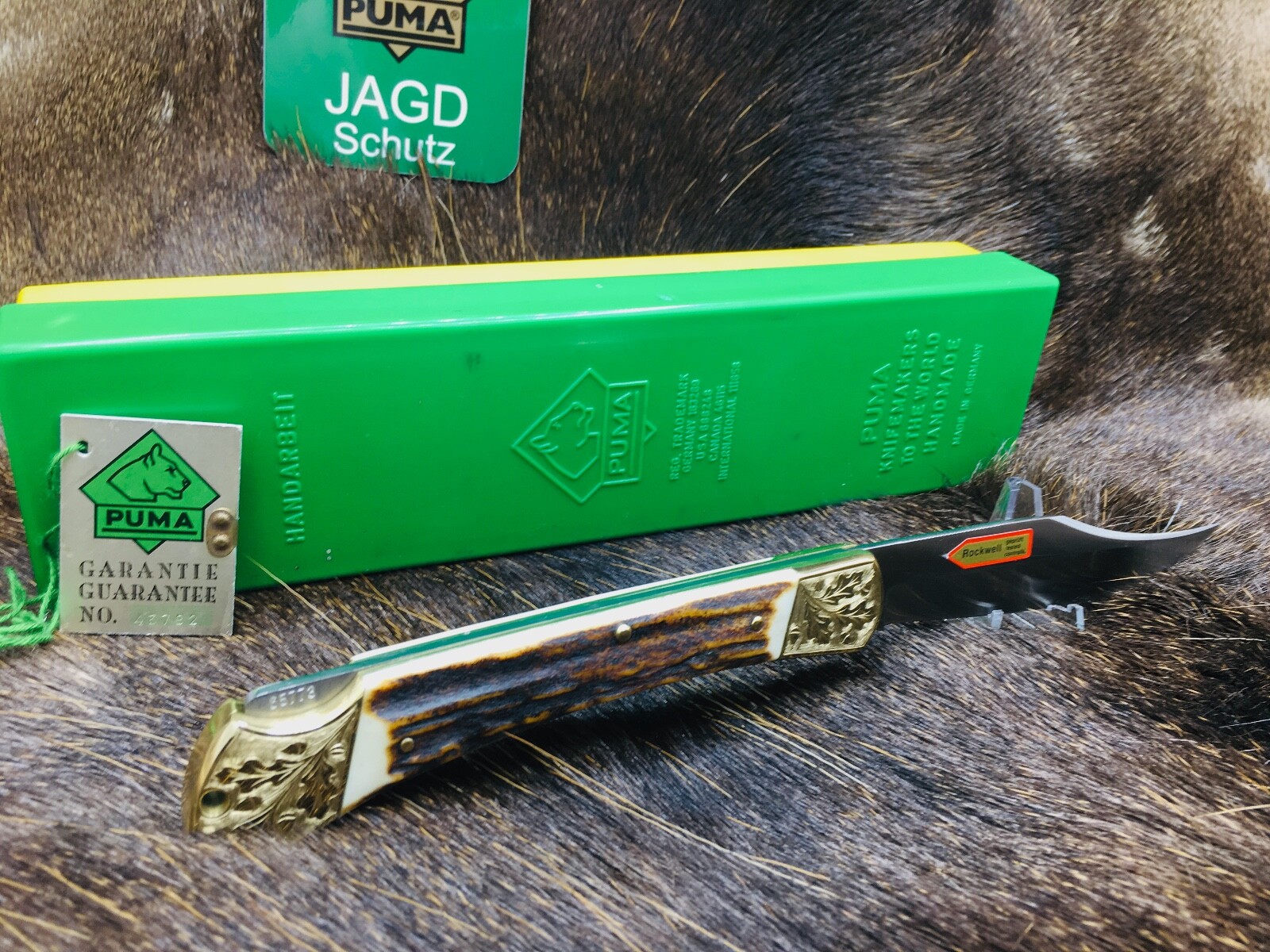 PUMA ENGRAVED EMPEROR 915 "Handgraviert" Stag Knife Mint In Box Rare ...