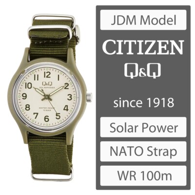CITIZEN Q&Q Solar Powered Watch Water Resistant 100m (10ATM) NATO Strap | eBay