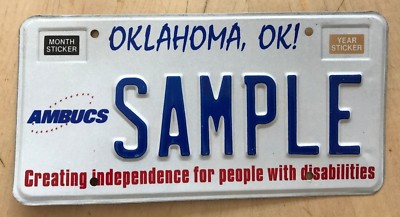 OKLAHOMA AUTO LICENSE PLATE " SAMPLE " AMBUCS PEOPLE WITH DISABILITIES ...