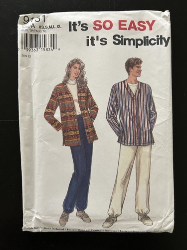 Vintage SIMPLICITY 9131 Pull On Pants Shirt Jacket Mens Misses A Xs-Xl ...