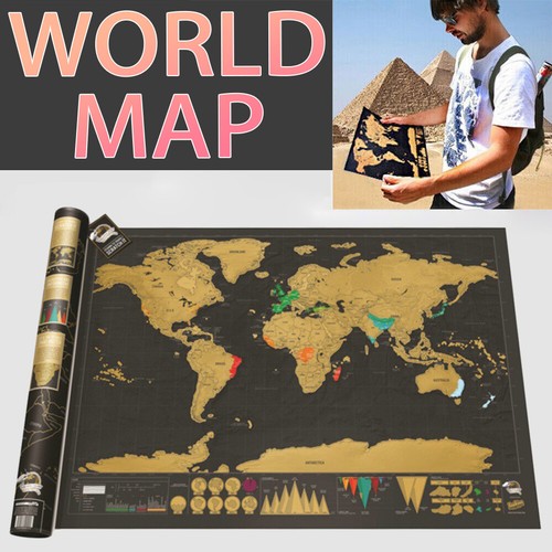 Deluxe Scratch off world Map Interactive large Poster Atlas Travel ...