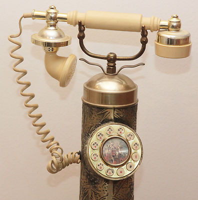ANTIQUE HEAVY BRASS FLOOR STANDING RETRO PUSH BUTTON TELEPHONE RARE ...