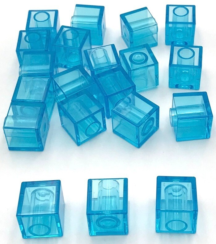 Lego 20 New Trans-Light Blue Minifigure Head Modified Cubes Plain Parts ...