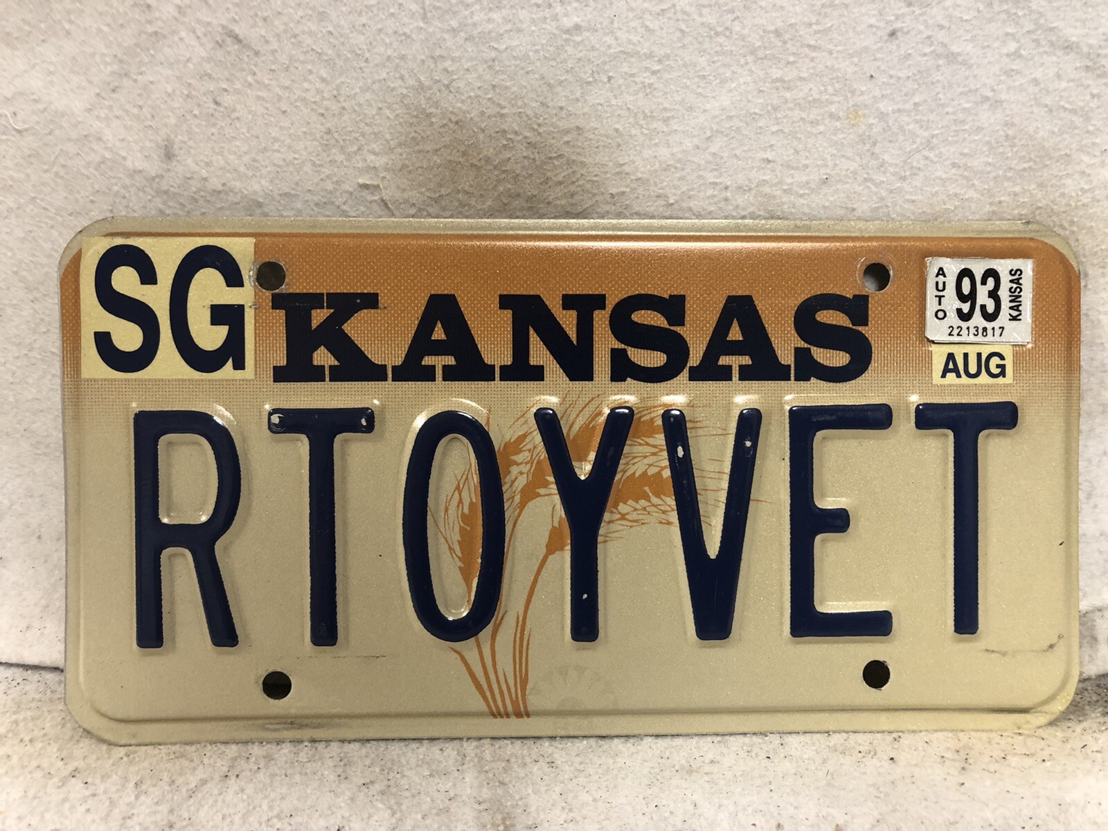 1993 Kansas Vanity License Plate “RTOYVET” | eBay