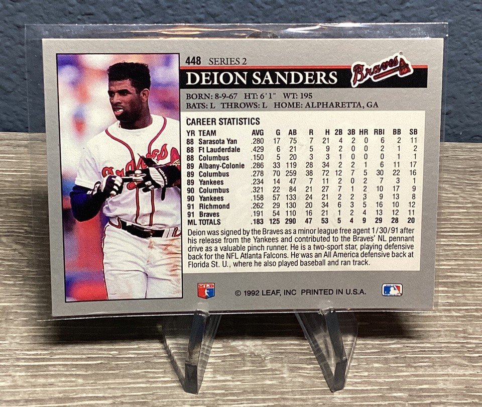 1992 Leaf Deion "Prime Time" Sanders #448 Baseball Card Atlanta Braves ...