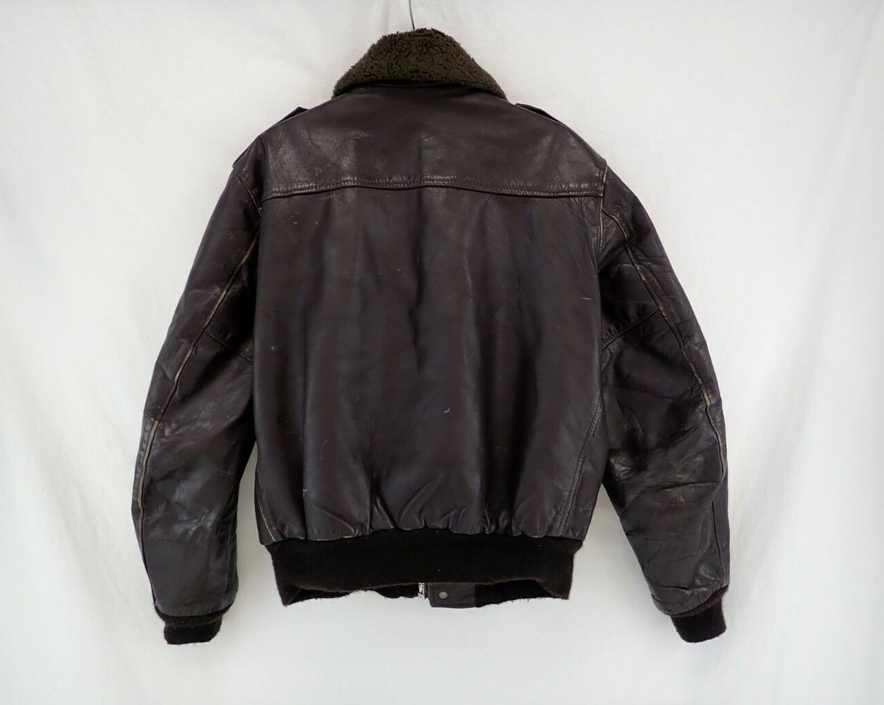 Schott Bros Vintage Brown Leather w Fur Collar Bomber… - Gem