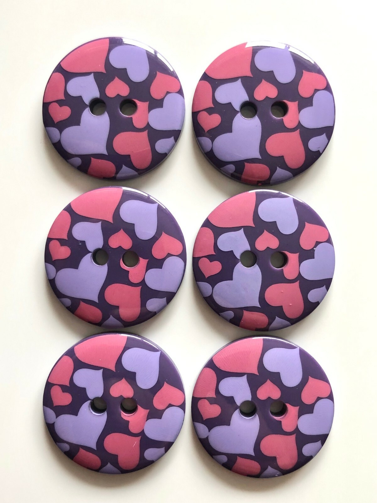 Hearts Design Buttons, Patterned, Lovehearts, 23mm, 3 Colour Choices ...