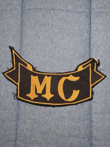 Vintage 50s 60s Large Black & Gold Chain stitched MC Motorcycle Club ...