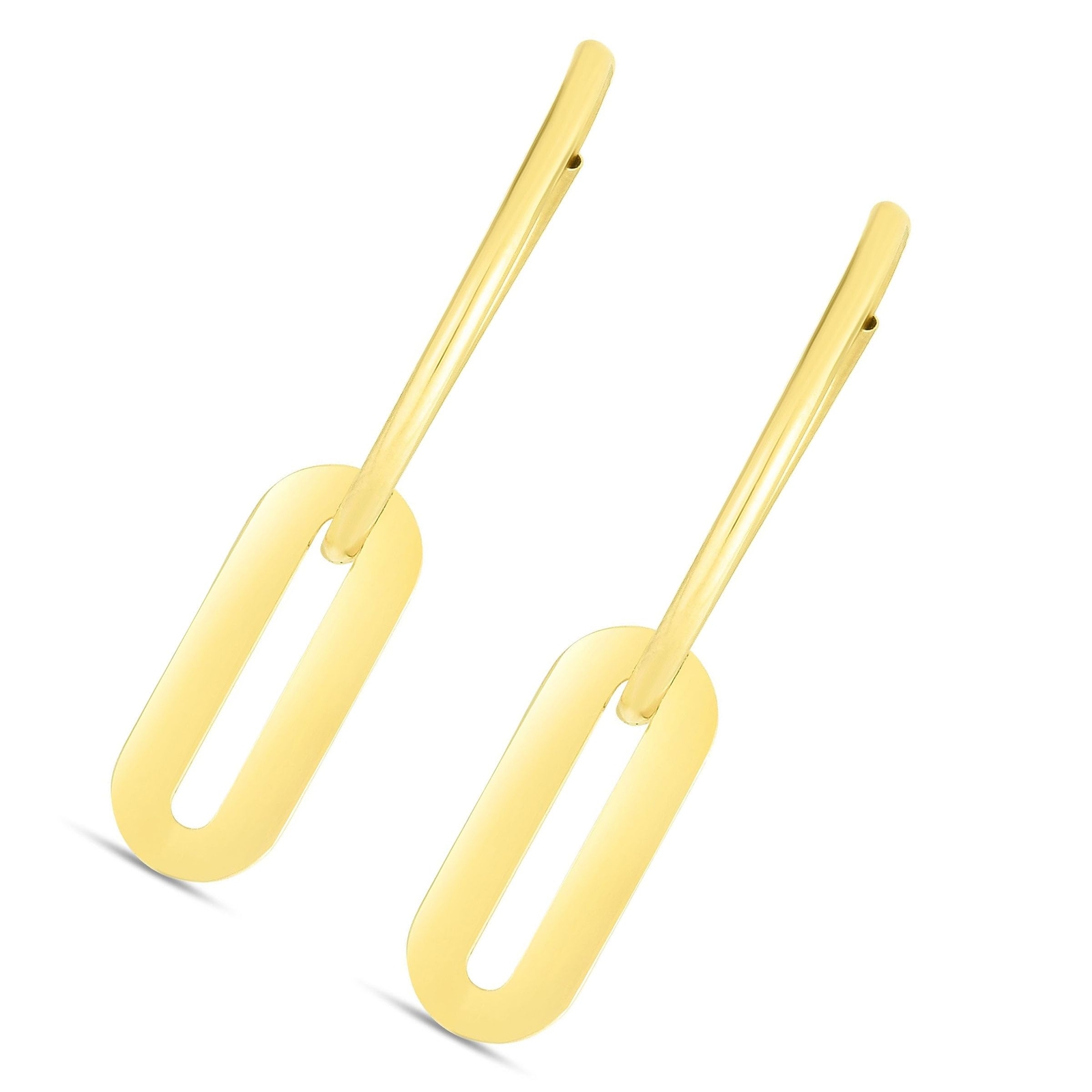 14K Yellow Gold Paperclip Hoop Drop Earrings with Endless Clasp - 1gr ...