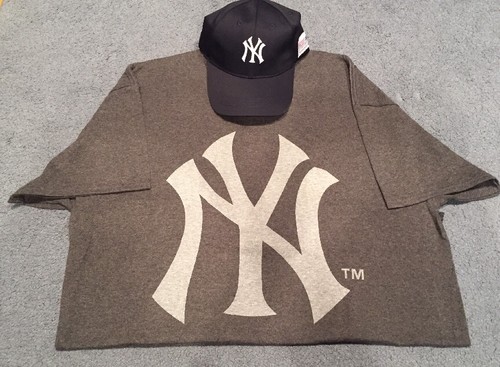 New York Yankees Interlocking NY Logo Grey Shirt T-Shirt XL + WFAN Cap ...