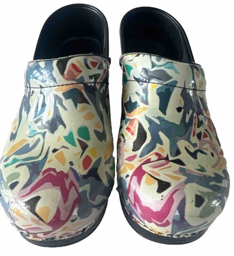 Dansko Women Shoes, Patent Leather Multi Light Colors Abstract Clogs ...