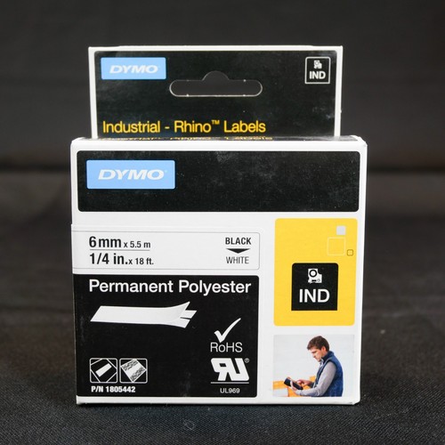 Dymo Black on White Permanent Polyester Labels 6mm 1/4" x 18 ft. Label ...