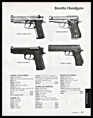 2006 BERETTA Vertec Inox, 84 Cheetah, 92/96 Vertec, 87 Target Pistol ...