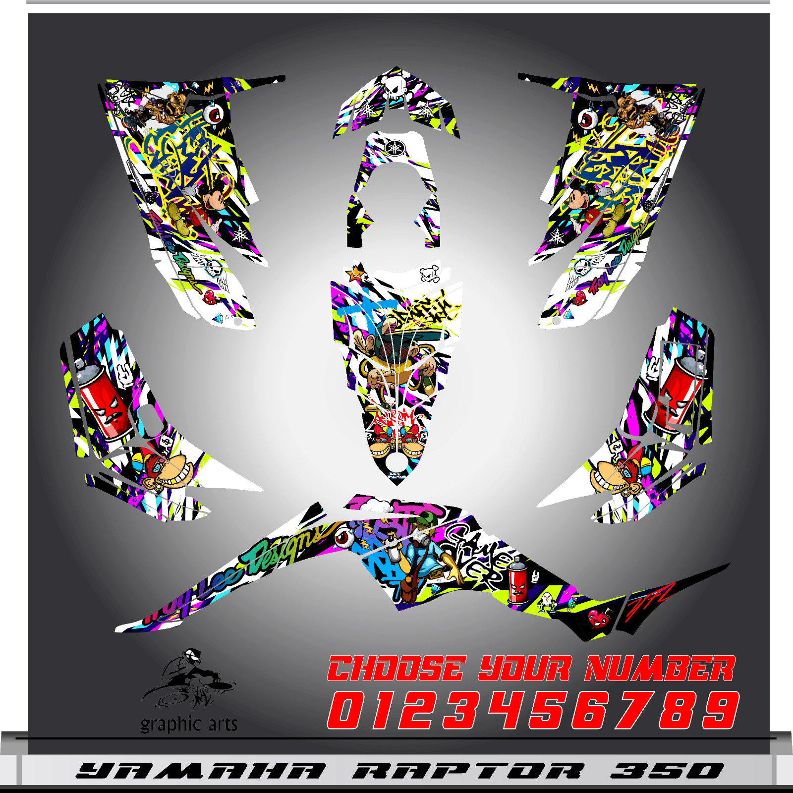 Yamaha Raptor 350 graphics kit 2004 2006 2009 to 2014 decals stickers ...