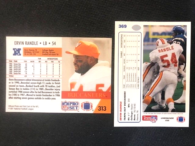 NFL - Ervin Randle 1991 Pro Set & 1991 Upper Deck Football - Buccaneers ...