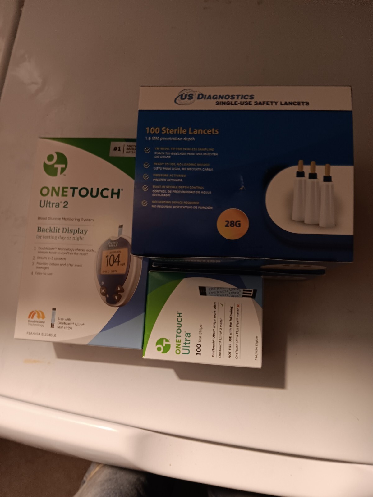 One Touch Ultra 2 Blood Glucose Monitor with test strips and lancets ...