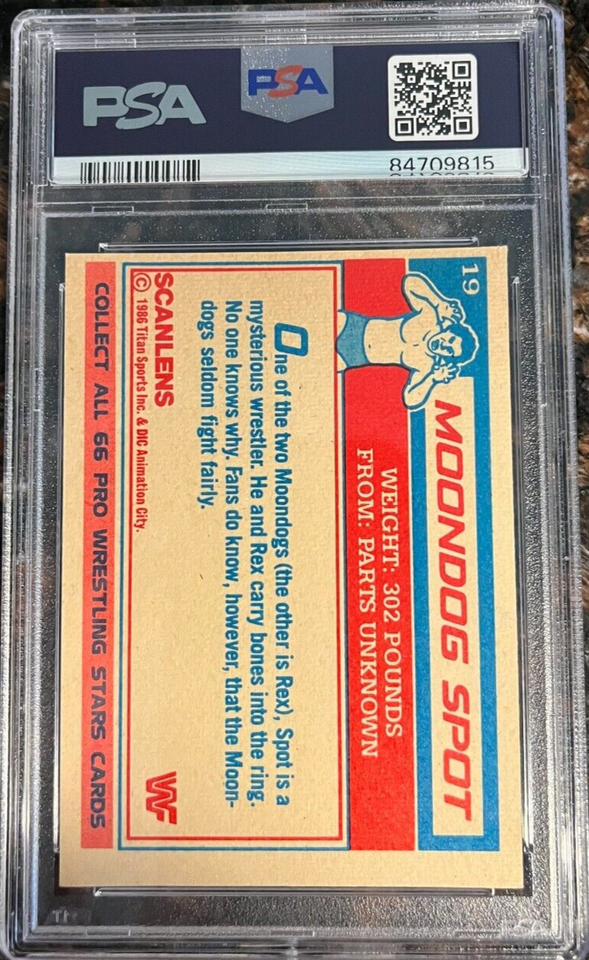 1986 Scanlens WWF #19 Moondog Spot RC PSA 9 MINT Wrestling Card POP 1 ...