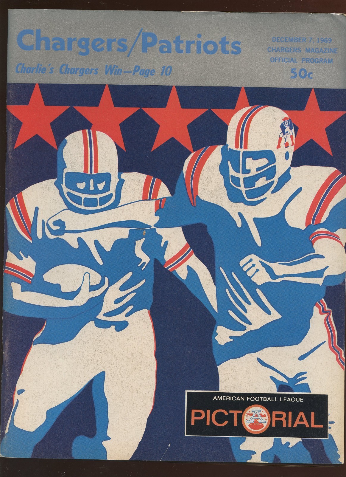 December 7 1969 AFL Program Boston Patriots at San Diego Chargers EX+ ...