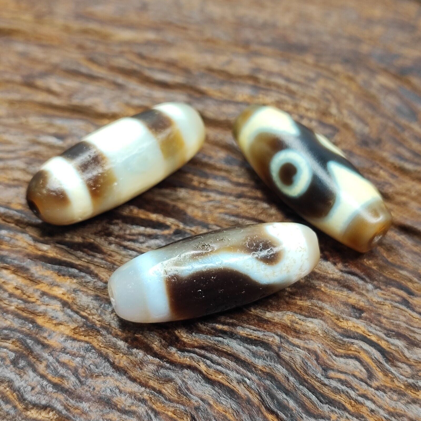 Lot 3 Powerful Unique patterns Antique Tibetan Agate Dzi Bead Amulet ...