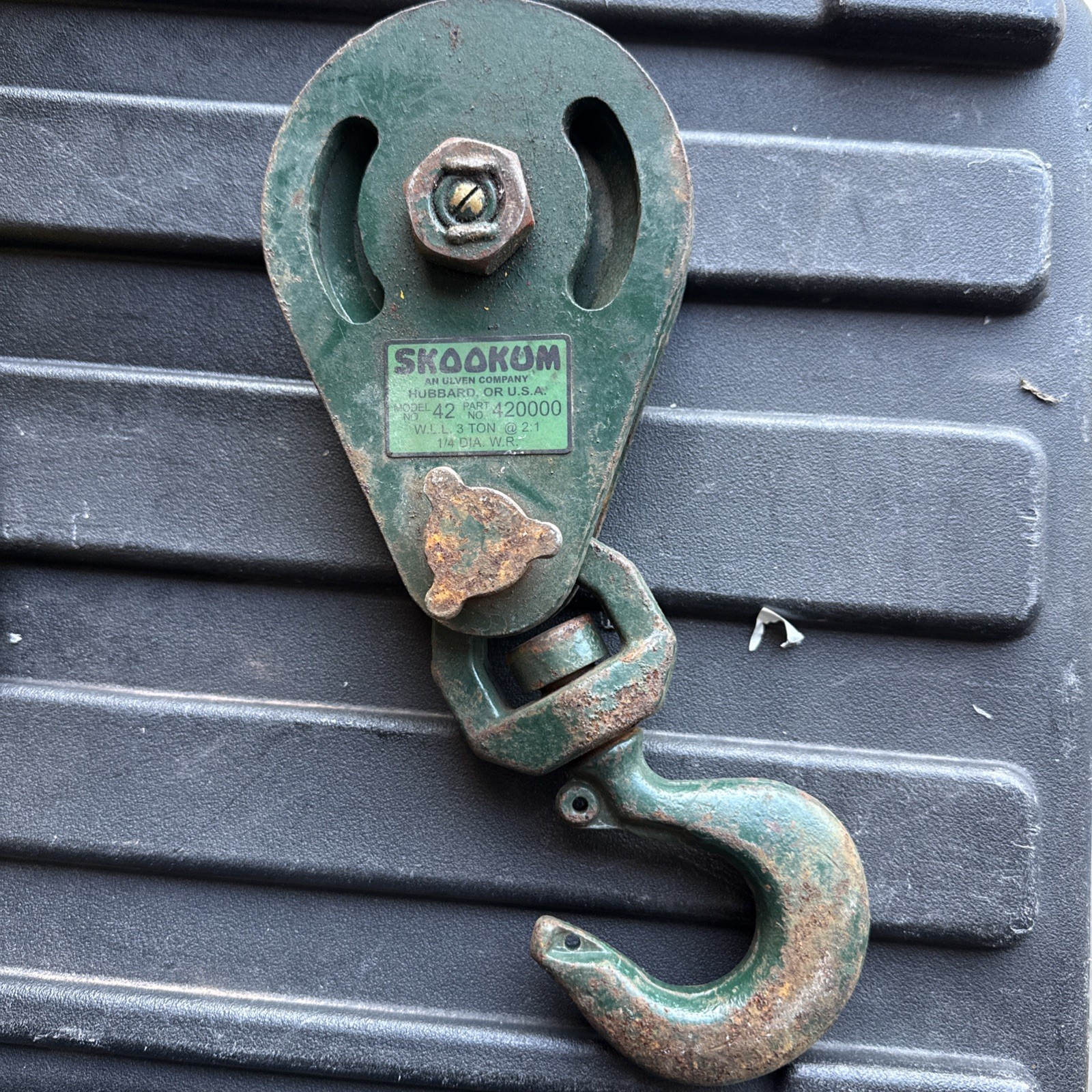 Skookum Model 42 62 Snatch Block and Tackle 3 Ton 1/4” Wire Winching ...