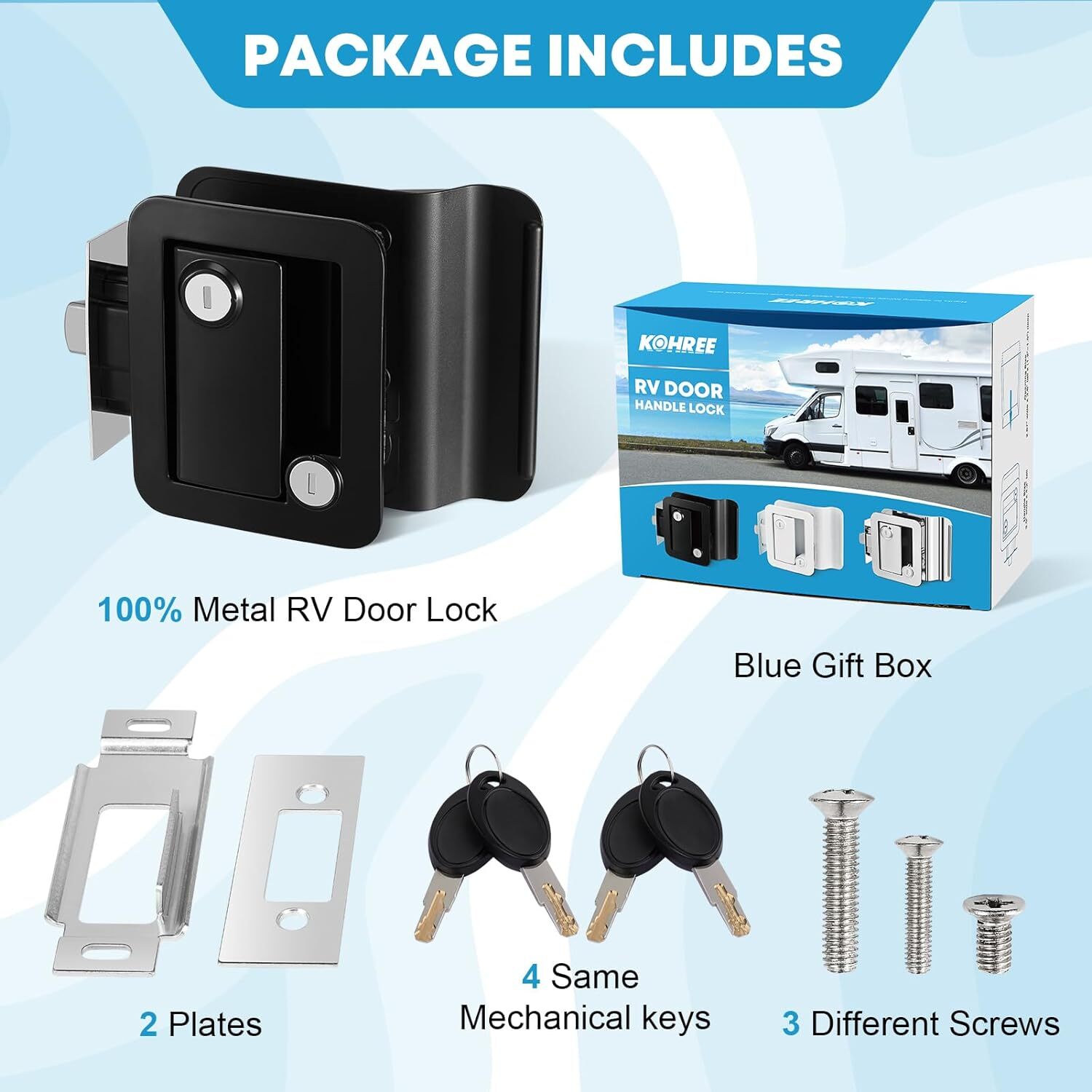 2 Black RV Paddle Entry Door Lock Latch Handle Knob Deadbolt Camper ...