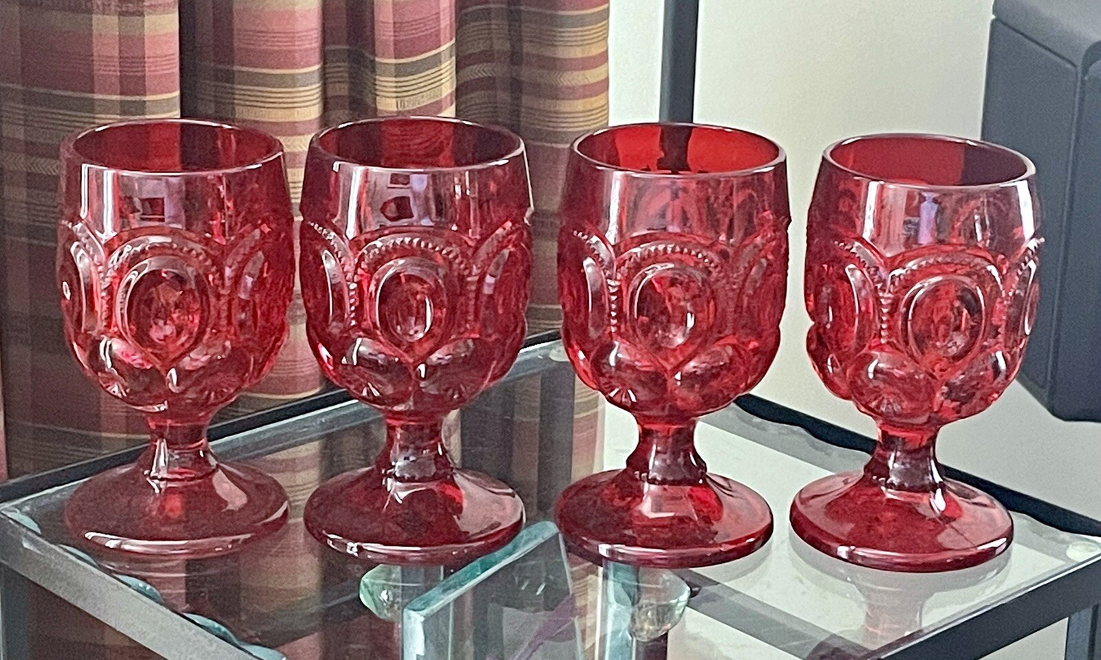 4 L E Smith Ruby Red Moon & Stars Water Goblets Glasses 6" Tall | eBay