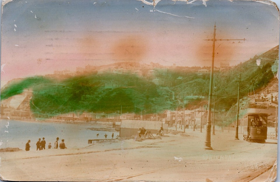 1907 WAP Color Beach Trolley Wanganui New Zealand RPPC Postcard | eBay