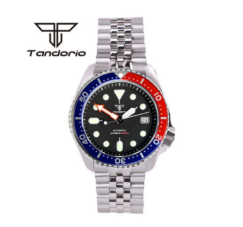 Tandorio 41mm Mécanique Plongeur Montre Seiko NH35 Mouvement Pepsi Noir ...