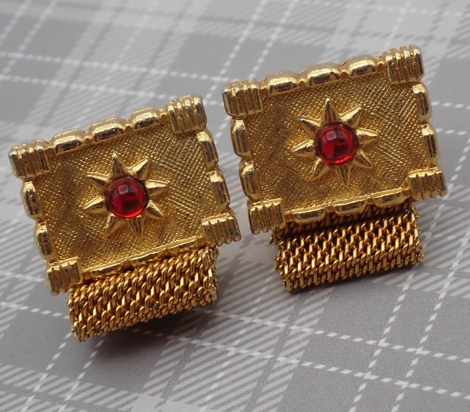 Vintage Red Cabochon Gold Tone Star Mesh Wrap Around Cufflinks | eBay