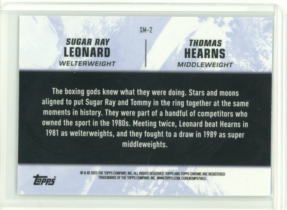 2024 TOPPS CHROME BOXING STABLEMATES SUGAR RAY LEONARD & THOMAS HEARNS ...