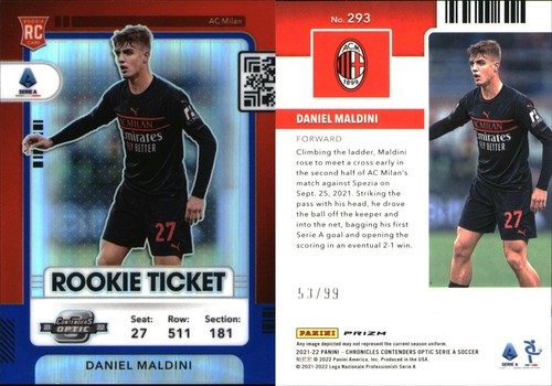 /99 Daniel Maldini RC Rookie Italy AC Milan Monza Rookie Ticket Insert ...