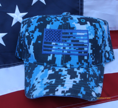 TACTICAL BLUE CAMO HAT CAP USA US FLAG BORDER PATROL CIA FBI DEA POLICE ...
