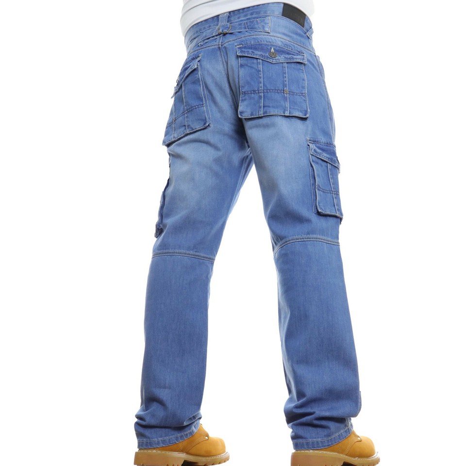 Mens CROSSHATCH Cargo Combat Jeans New Casual Work Relax Denim Pants ...