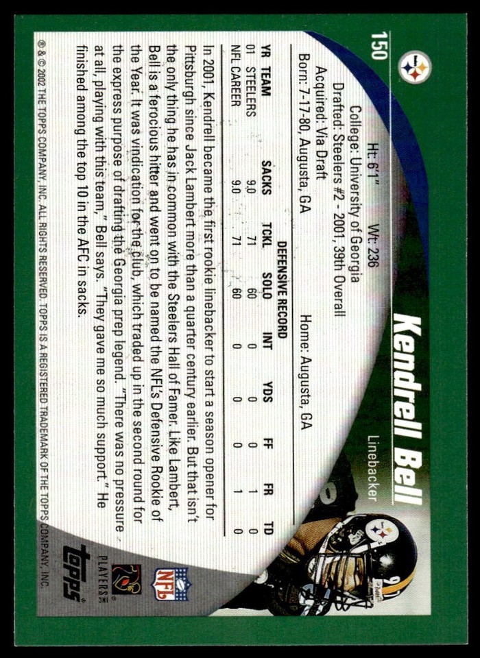 2002 Topps Kendrell Bell #150 | eBay