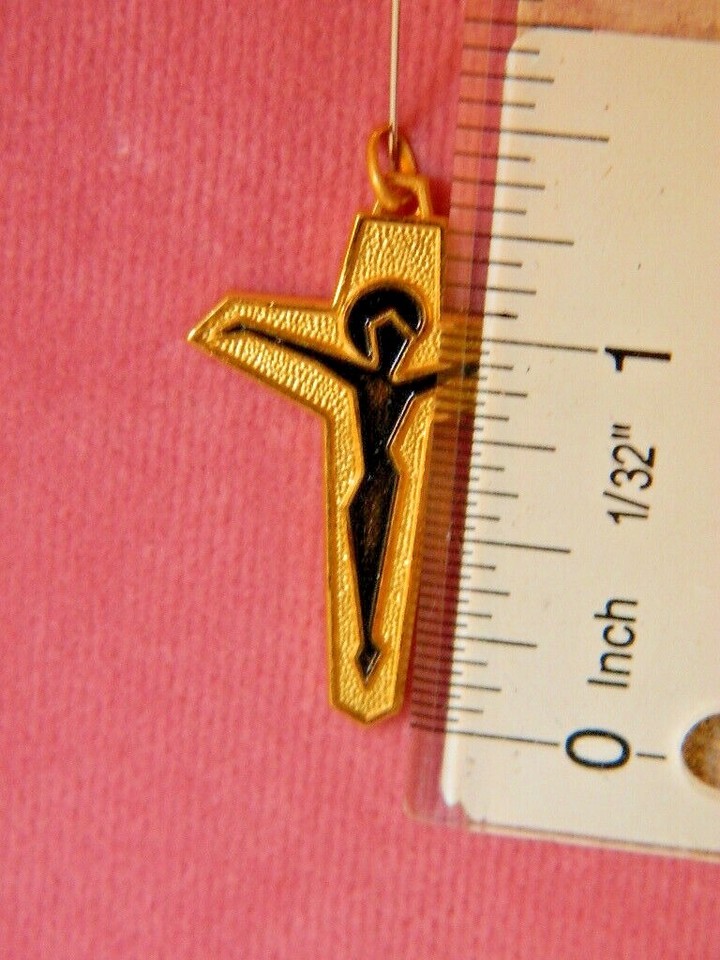 1960 MODERNIST STYLE GOLD PLATED ENAMELED CROSS FACTORY STOCK MID ...