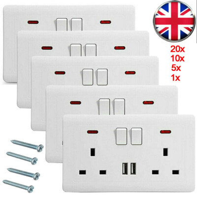 10PCS Double Gang Wall Socket 13A With 2 USB Charger Ports Plug ...