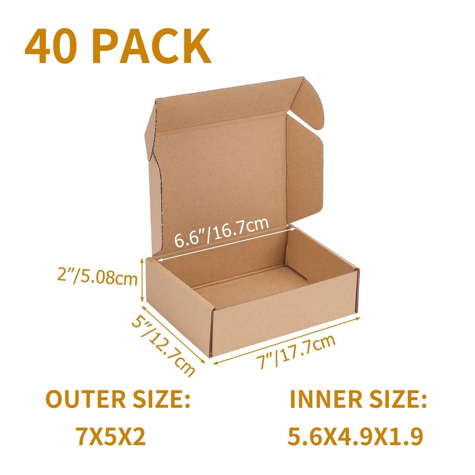 PHAREGE 7x5x2 inch Shipping Boxes Bulk 40 Pack Brown, Tab Lock Tuck Top ...