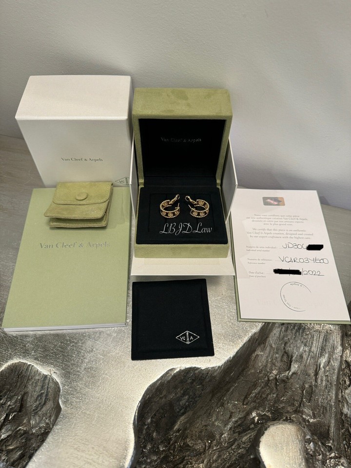 Van Cleef & Arpels Perlee Clovers Hoop Earrings 18K Yellow Gold Diamond ...