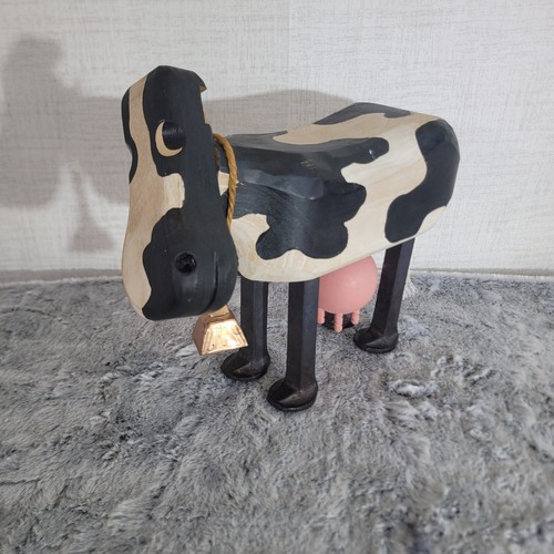 Hand Made Wood 90s Dairy Cow Folk Art Vintage Sculpture 12"L x 9.5"H ...