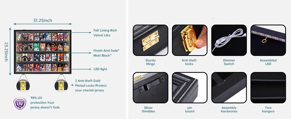 Graded Trading Card Display Case 36 LED Light Sport Baseball Wood Wall ...